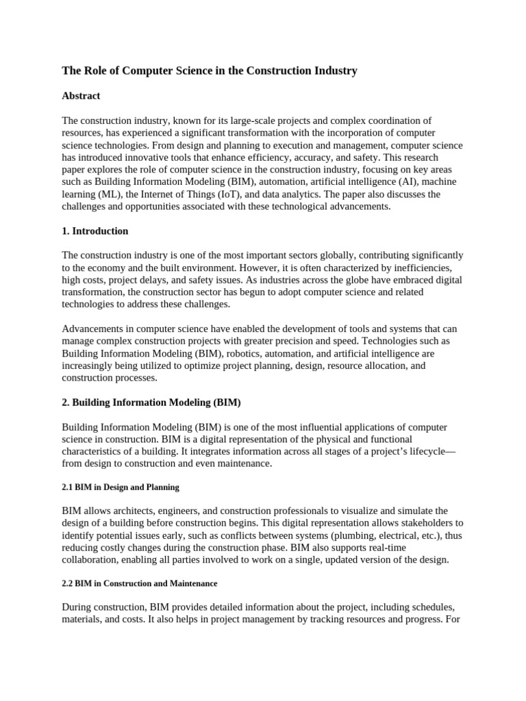 Role of CS in Construction Industry | PDF | Internet Of Things ...