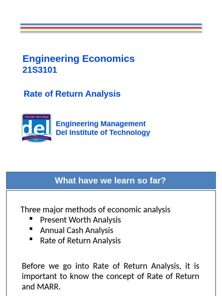 Lecture 7 Engineering Economics Rate of Return Analysis | PDF | Internal Rate Of Return | Interest