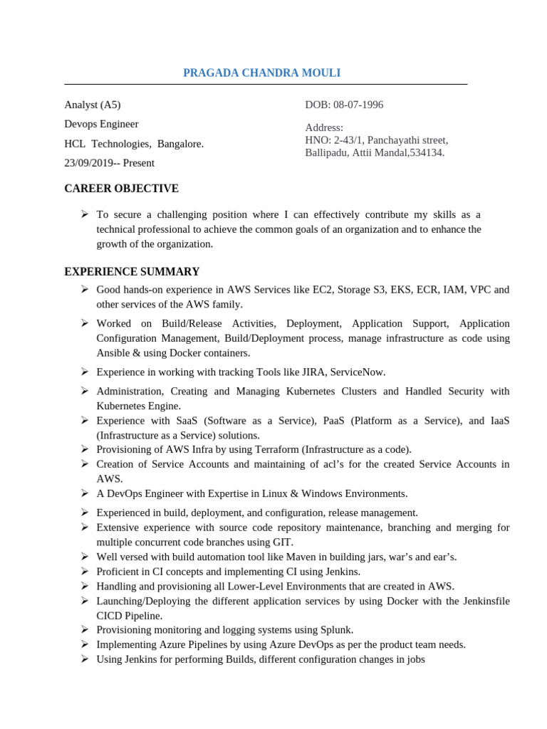 Chandra Mouli Pragada Resume | PDF | Amazon Web Services | Cloud Computing