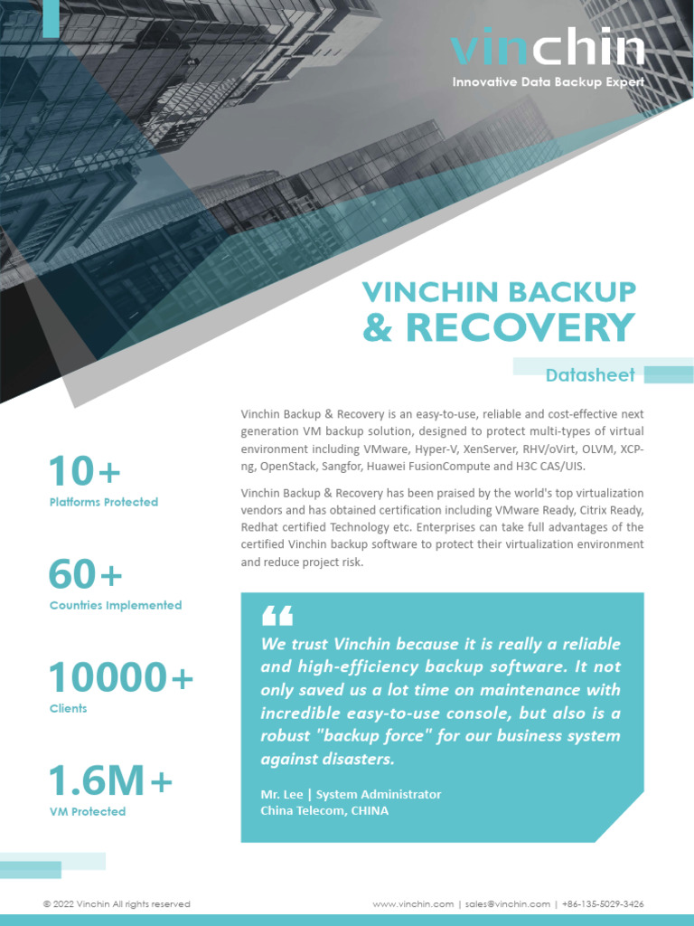 Datasheet Vinchin Backup & Recovery v6.7 | PDF | Hyper V | Backup