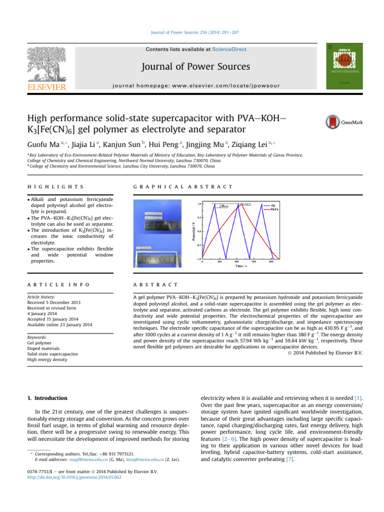 High Performance Solid-State Supercapacitor K3FeCN6 | PDF | Capacitor ...