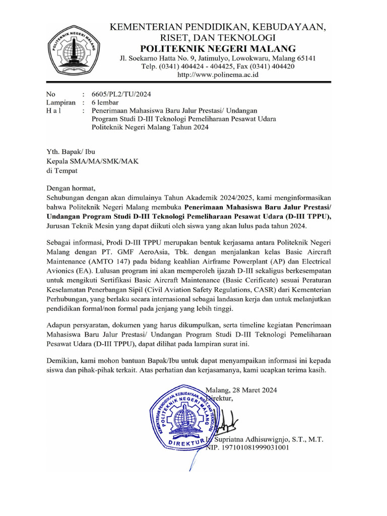 Edaran Penerimaan Mahasiswa Baru Jalur Prestasi - Undangan Prodi D-III ...