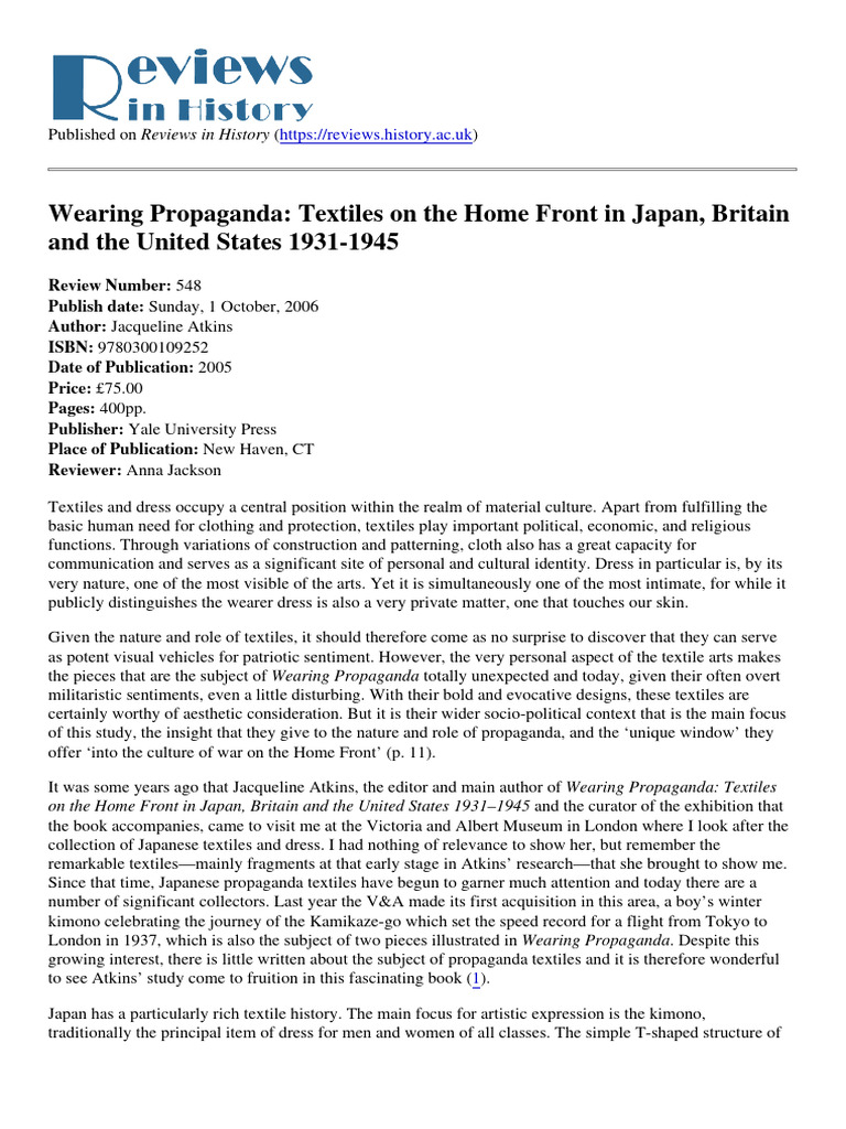 ATKINS, Jacqueline (Ed.) - Wearing Propaganda Textiles On The Home ...