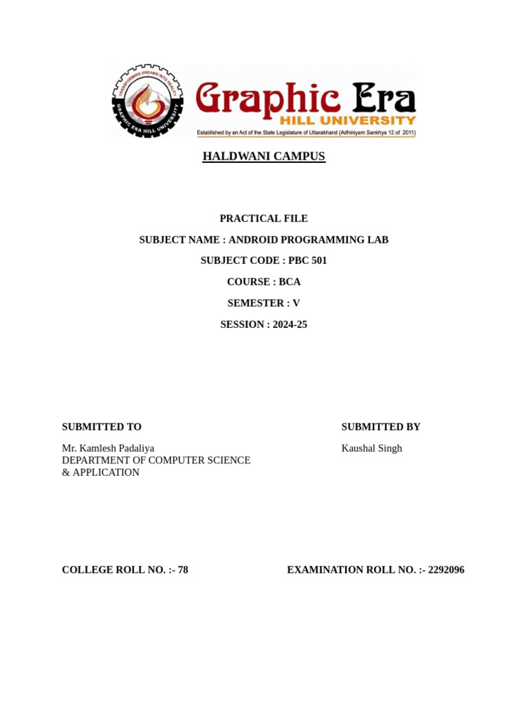 Android Lab File | PDF | Mobile Linux | Embedded Linux Distributions