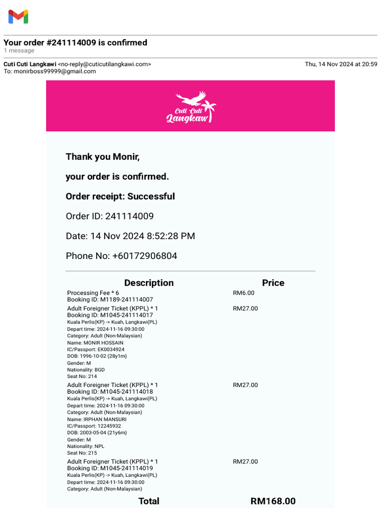 Gmail - Your order #241114009 is confirmed | PDF | Payments