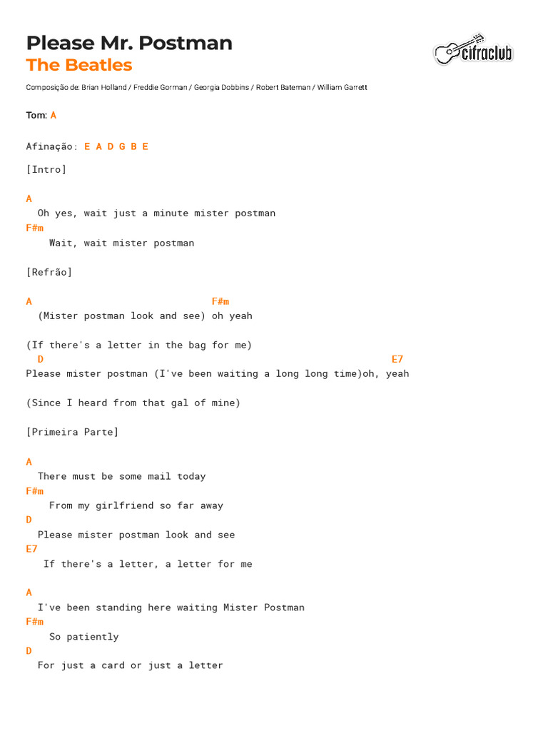 Please Mr. Postman Chords & Lyrics | PDF | Soul Music | Song Recordings ...