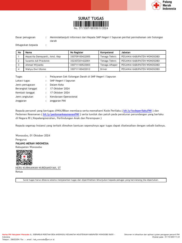 Cek Golongan Darah Di SMP Negeri I Sapuran | PDF