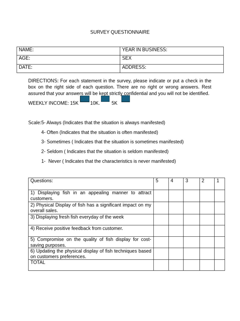 Survey Questionnaire | PDF