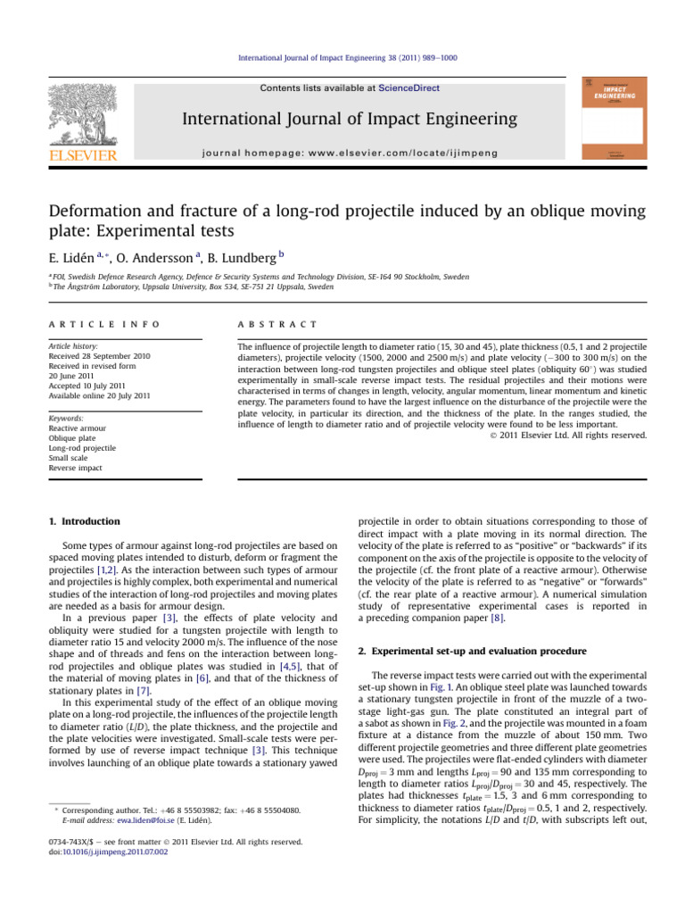 Deformation and Fracture of A Long-Rod Projectile Induced by An Oblique Moving1 | PDF | Rotation ...