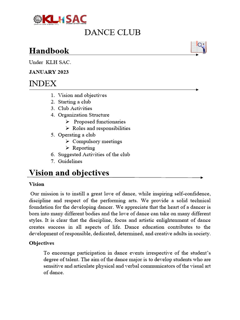 DANCE CLUB HANDBOOK | PDF | Mentorship | Dances