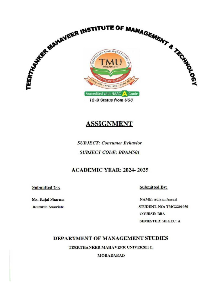 Consumer Behavior Assignment | PDF