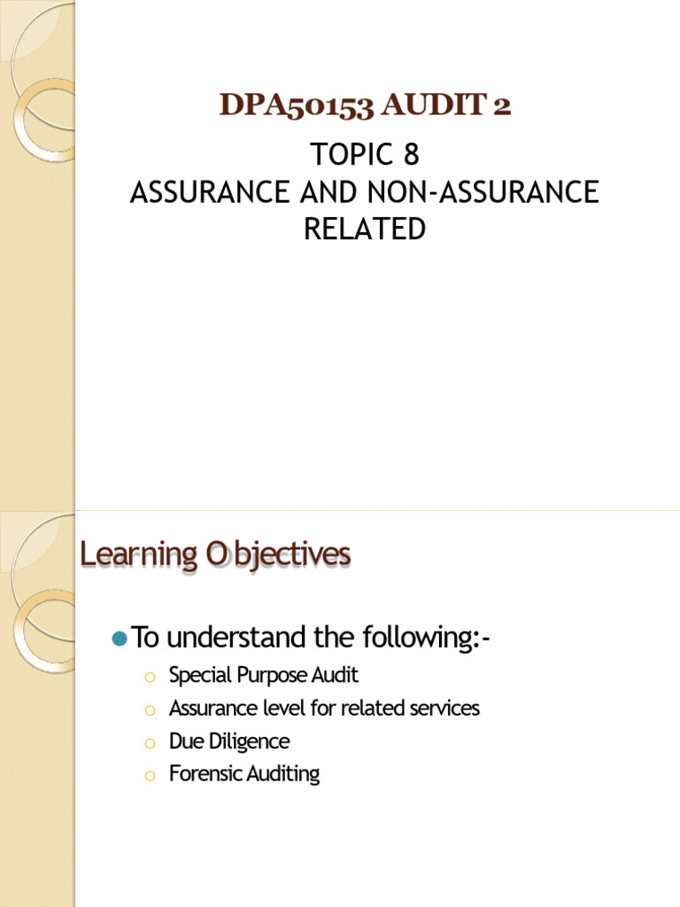 Topic 8 - Assurance and Non-Assurance Related | PDF | Audit | Financial ...