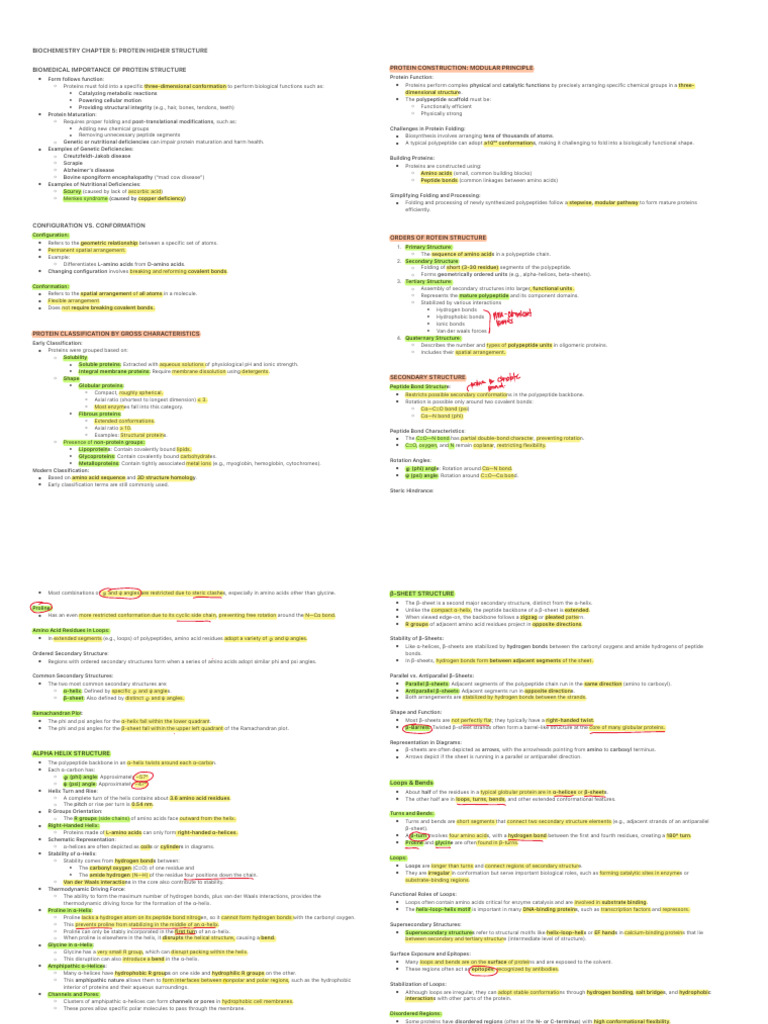 Biochemestry Chapter 5: Protein Higher Structure | PDF | Beta Sheet | Alpha Helix