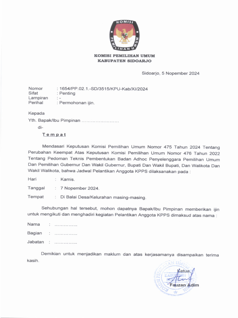 Surat 1654 Perihal Permohonan Ijin | PDF