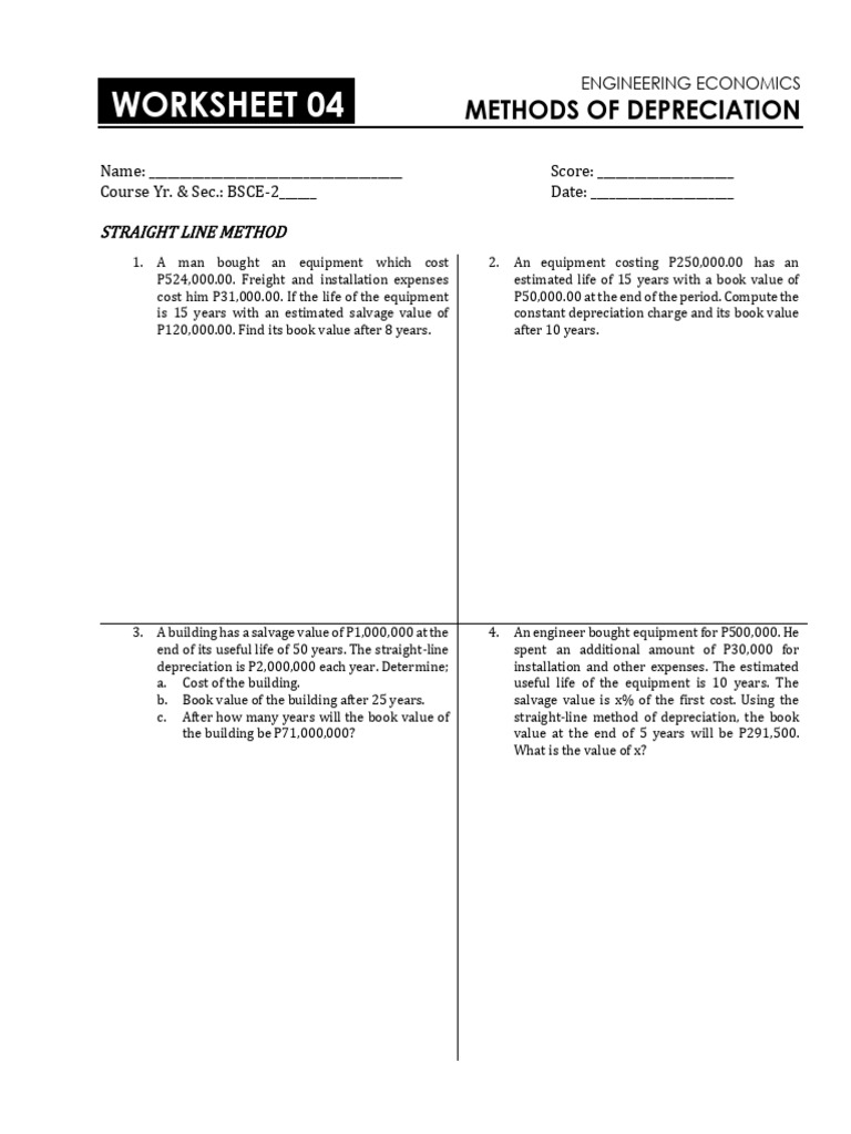 Worksheet Depreciation Pdf Depreciation Book Value