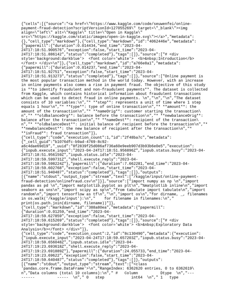 Online Payment Fraud Detection Ipynb Pdf Computing