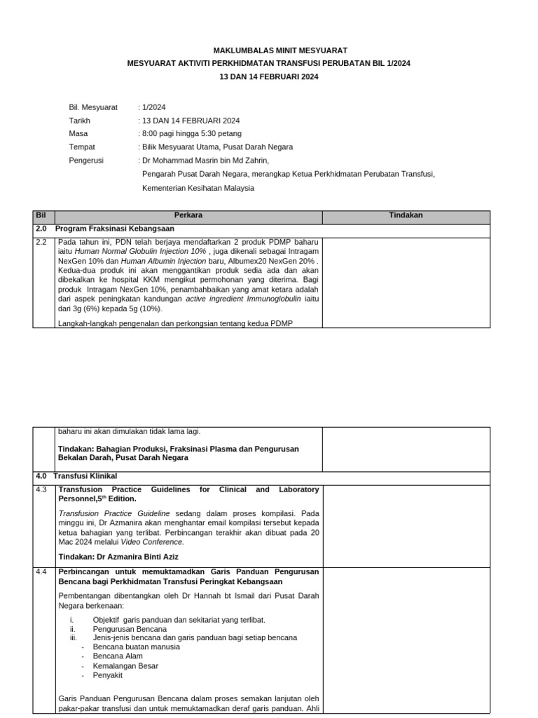 MAKLUMBALAS MINIT MESYUARAT BIL 1_final part 2 2024-Assessment edit (2) | PDF