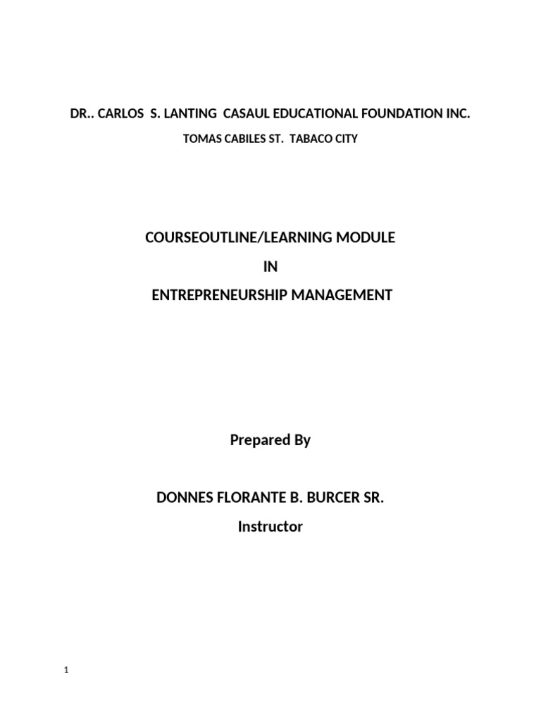 Learnng Module in Entrep Mgt. | PDF | Entrepreneurship | Marketing