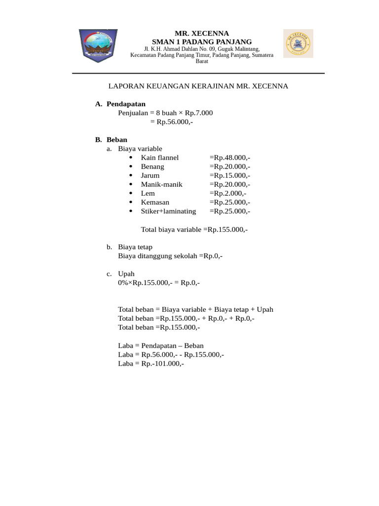 LAPORAN KEUANGAN KERAJINAN MR.XECENNA | PDF