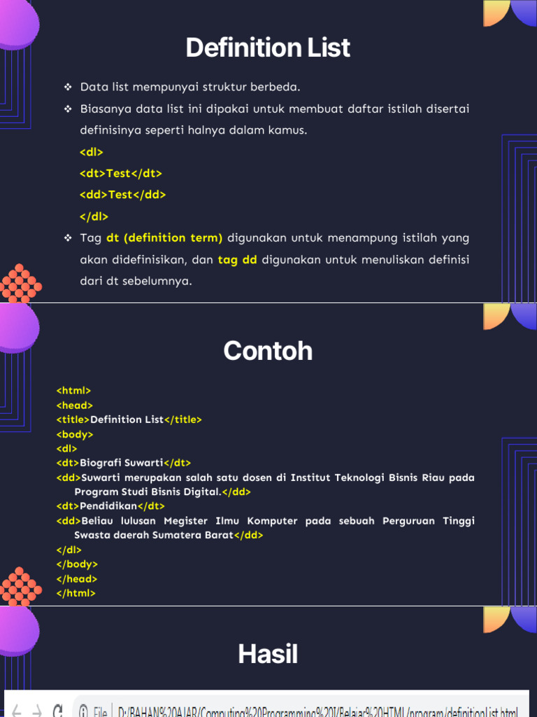 03. Definition List, Nested dan Menyisipkan gambar-Reguler | PDF