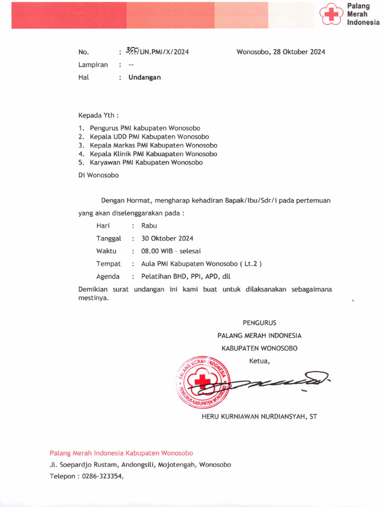 Undangan Pelatihan BHD, Ppi, Apd Pmi WSB 2024 | PDF