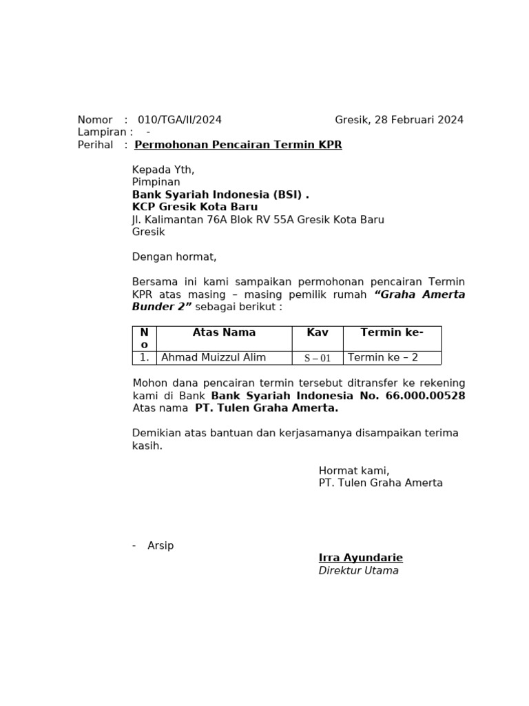 Permohonan Pencairan Termin KPR | PDF