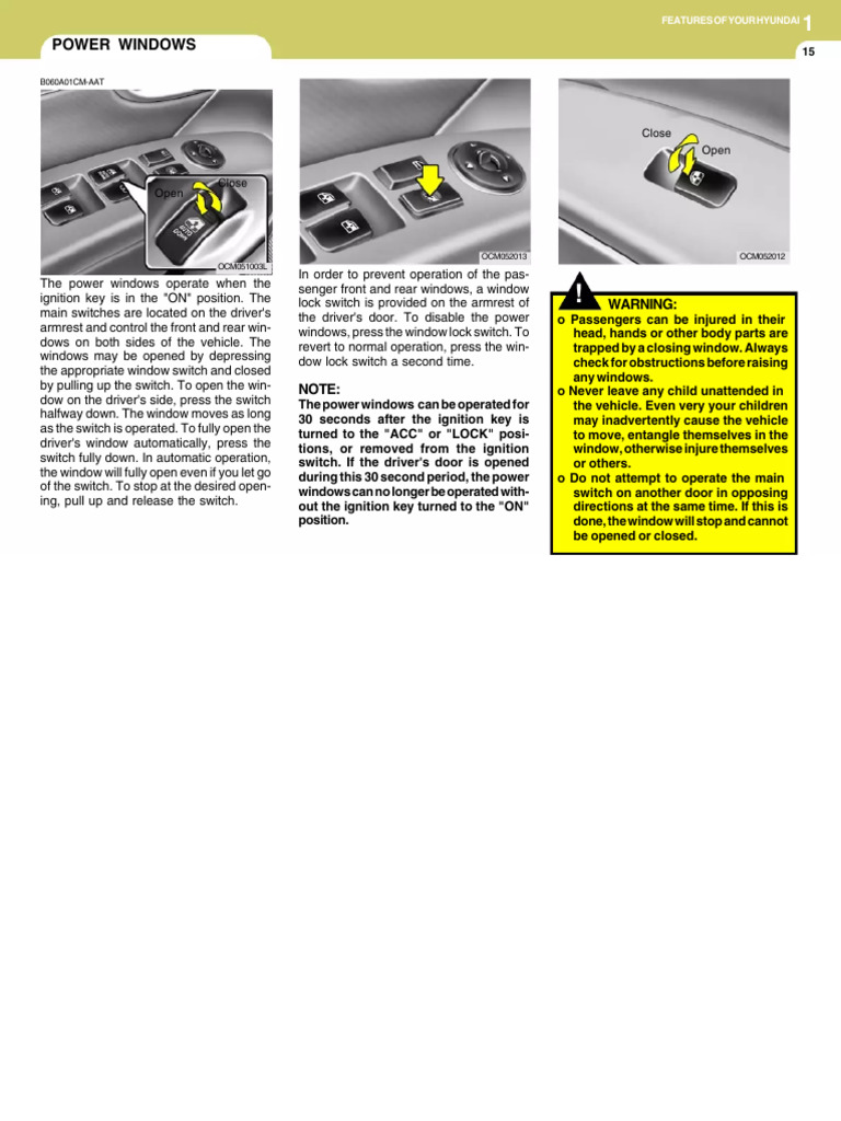 2008 Hyundai Santa Fe Power Windows Guide | PDF | Car | Motor Vehicle