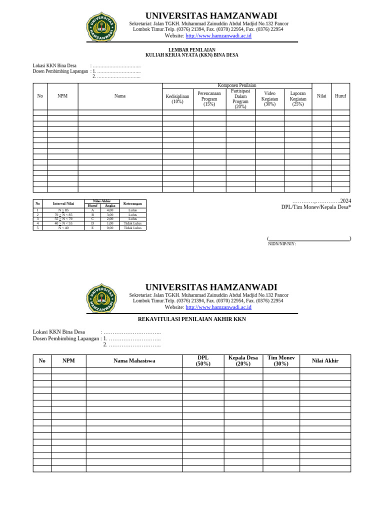 Lembar Penilaian KKN 2024 | PDF