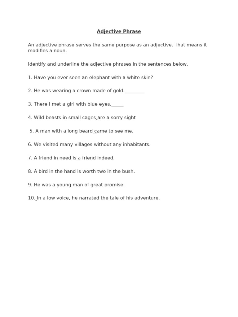 Adjective Phrase HW | PDF