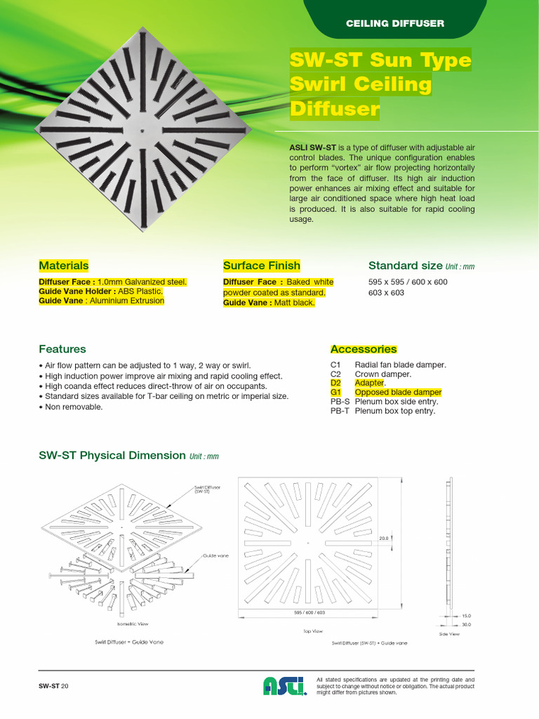 1. SW-ST - Sun Type Swirl Diffuser | PDF | Mechanical Engineering ...