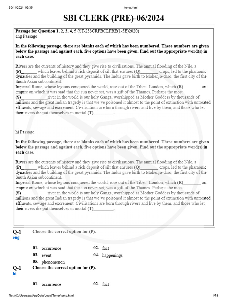 1qa - Sbi Clerk (Pre) - 06 | PDF | Learning | Verb