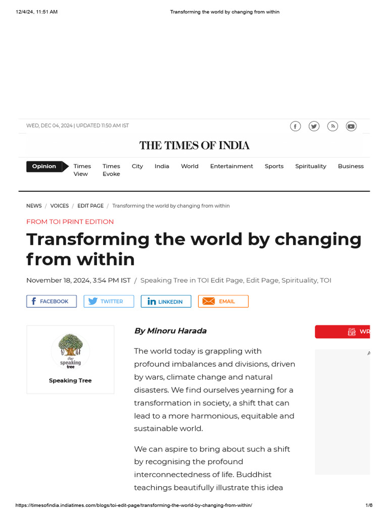 Transforming The World by Changing From Within | PDF | Āstika | Indian ...