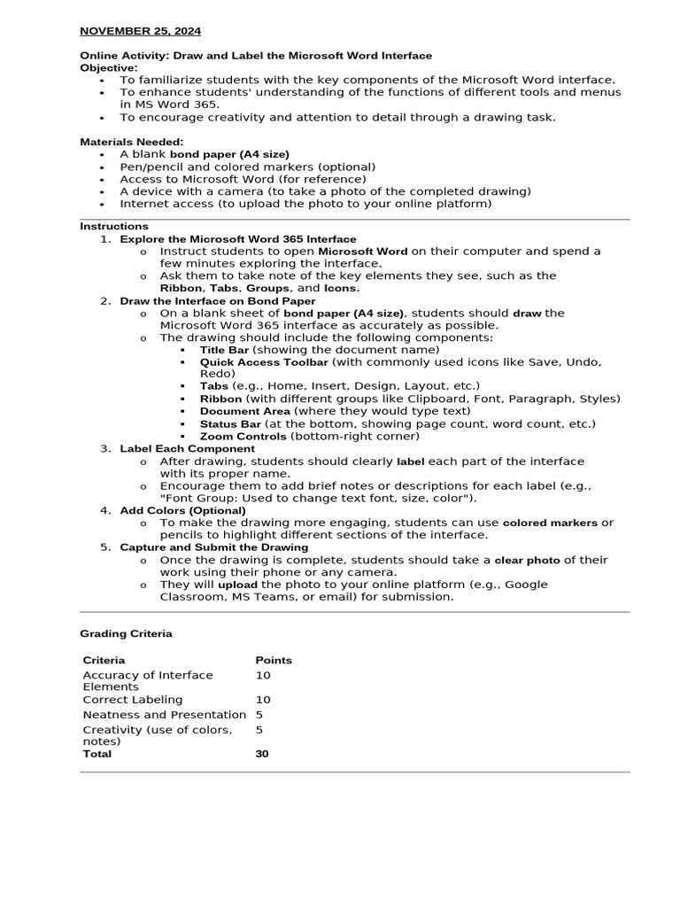 MS Word 365 Activity (Online) | PDF | Microsoft Word | System Software
