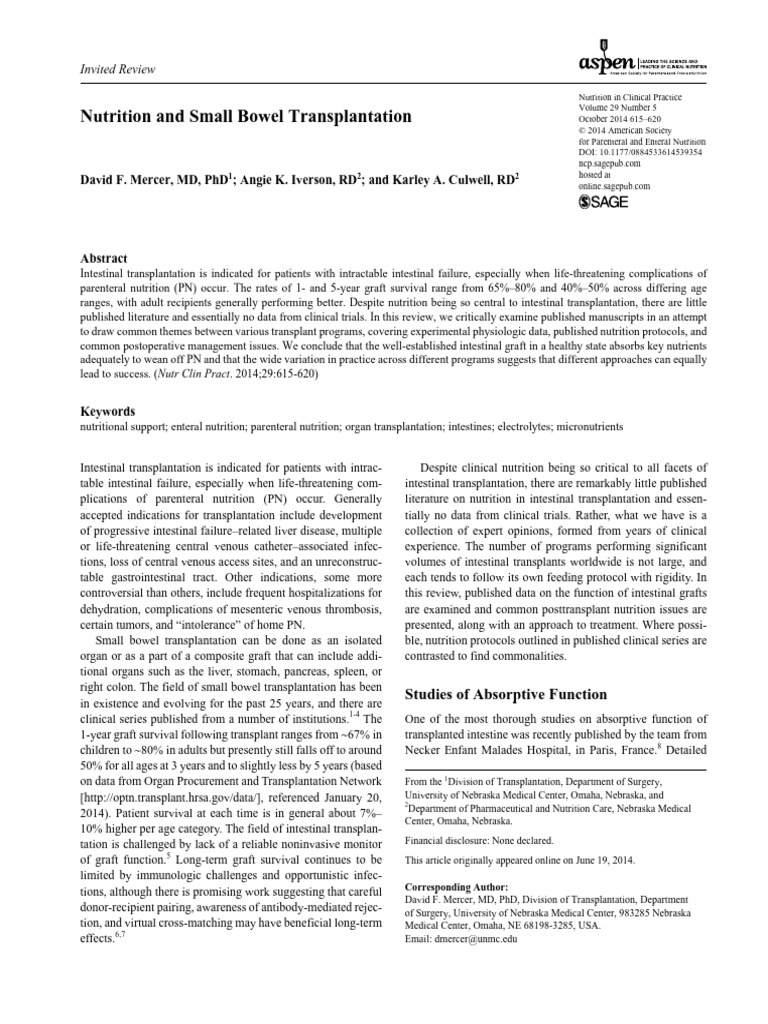 Nutrition and Small Bowel Transplantation | PDF | Medical Specialties ...