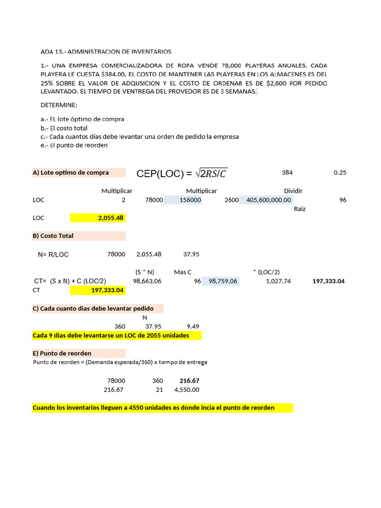 Cálculo de Lote Óptimo y Reorden | PDF