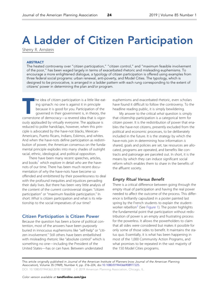 ARNSTEIN (1969) A Ladder of Citizen Participation | PDF | Citizenship ...