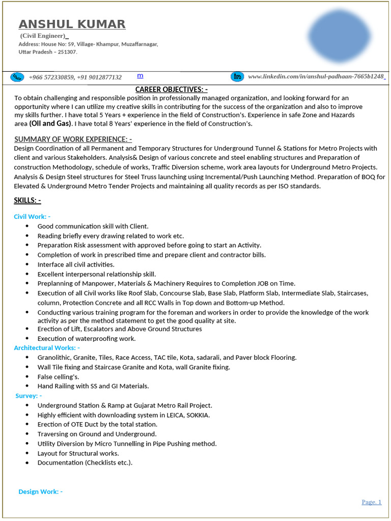 CV-CIVIL | PDF | Road | Computer Aided Design