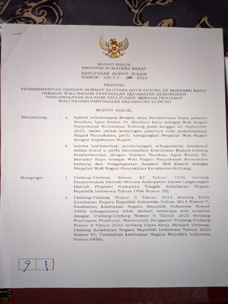 SK PJ Wali Nagari Panyakalan Neli Zuarni | PDF