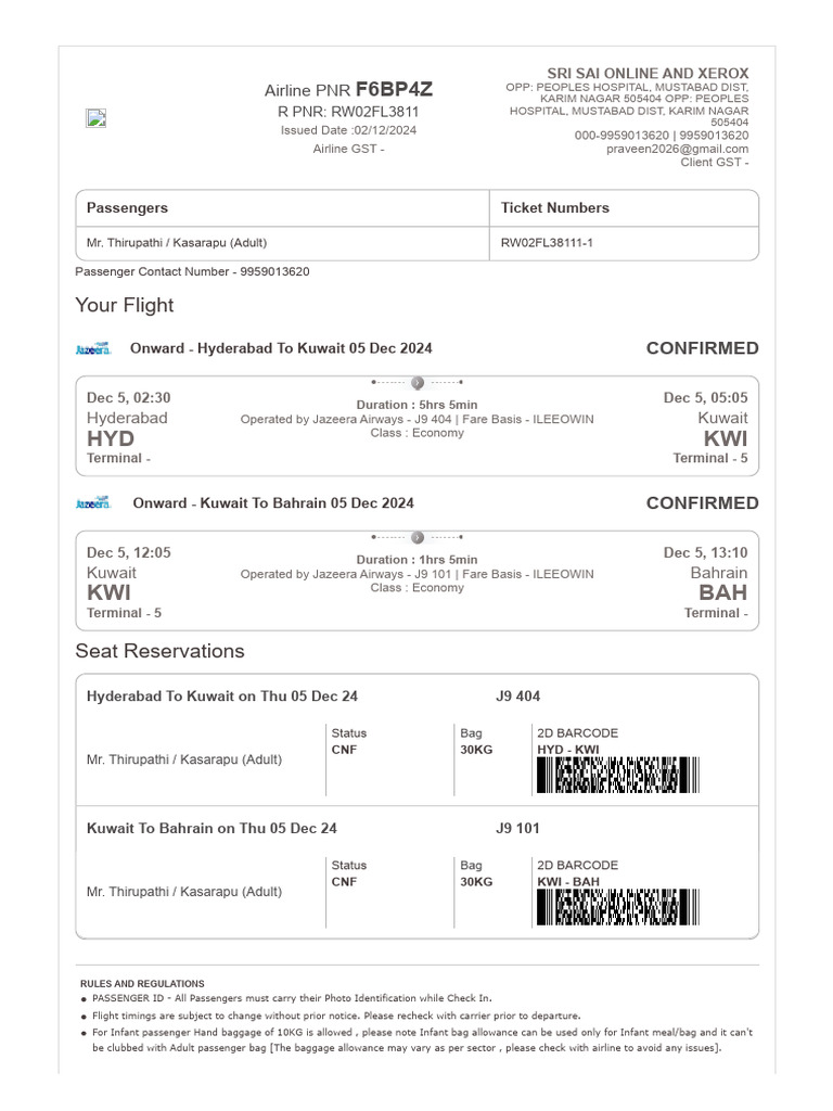 Flight Confirmation for Thirupathi | PDF | Transport | Transport Companies