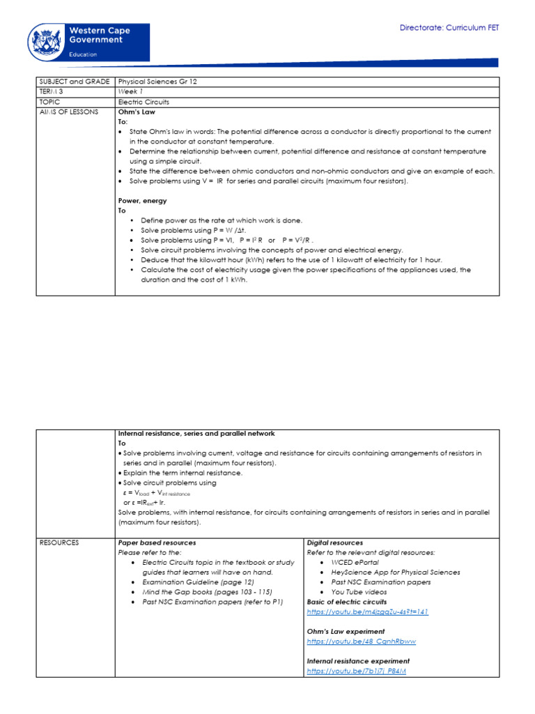 Grade 12 Electric Circuits Overview | PDF | Electrical Resistance And ...