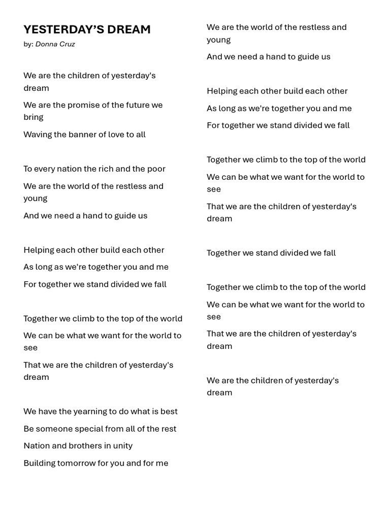 Yesterday's Dream Lyrics Analysis | PDF