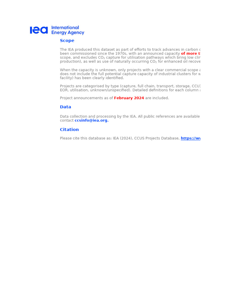 IEA CCUS Projects Database 2024 | PDF | Carbon Capture And Storage ...