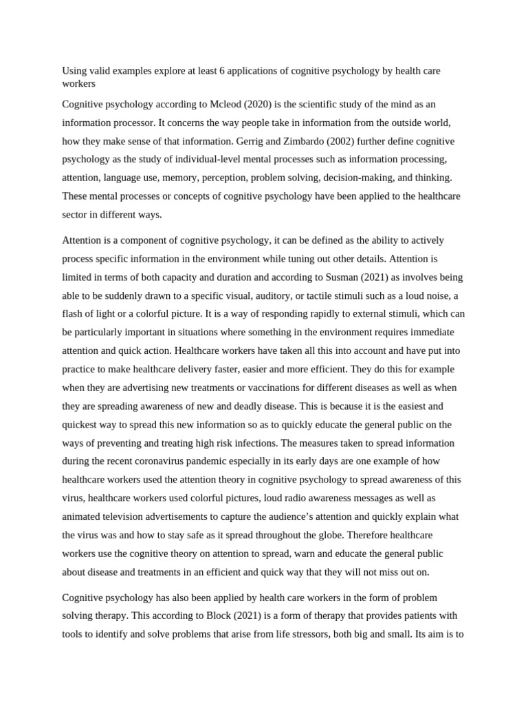 Cognitive Psychology Assignments | PDF | Psychotherapy | Cognitive Behavioral Therapy