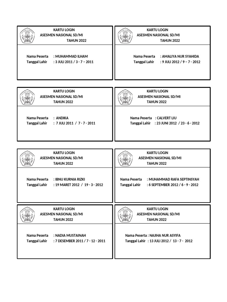 Kartu Loginkartu Login Ari | PDF