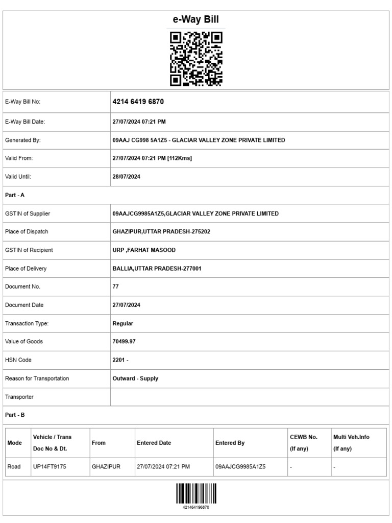 Ballia Eway Bill | PDF