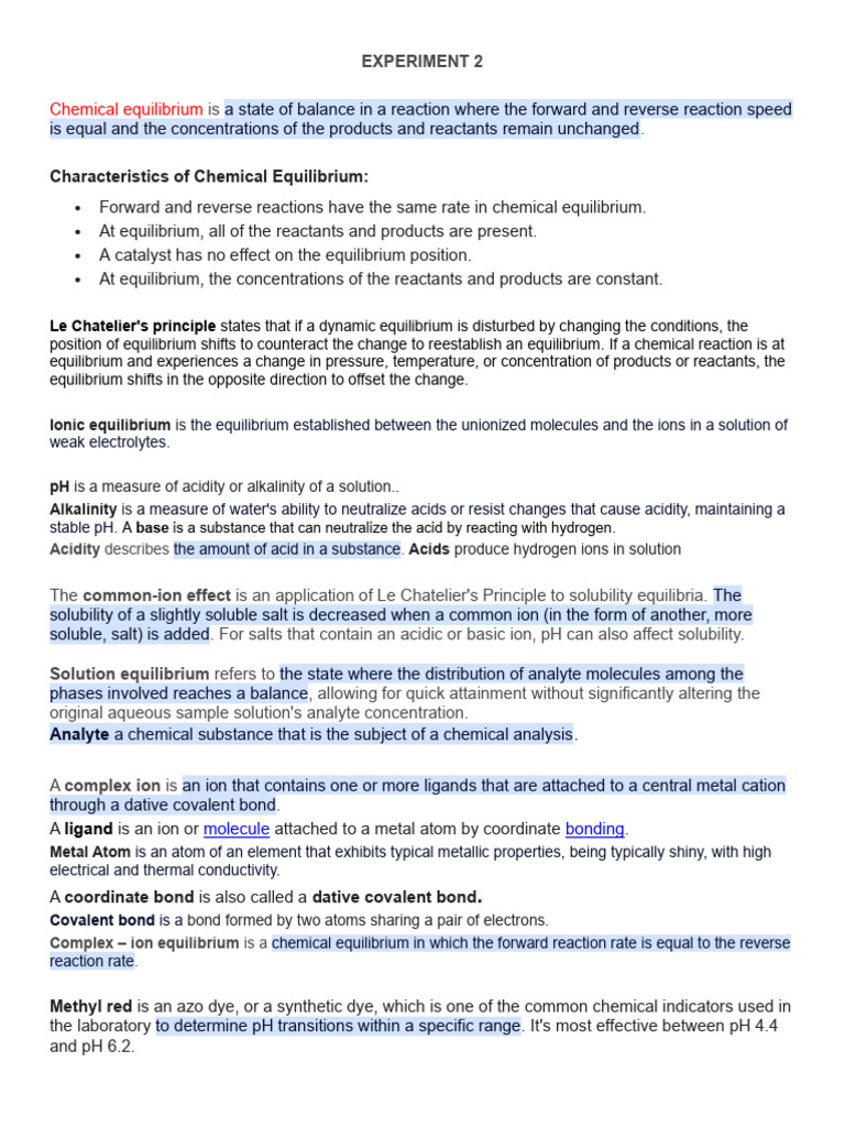 Inorg Chem Lab Expt 2 Midterm Lecture | PDF | Chemical Equilibrium | Chemical Reactions