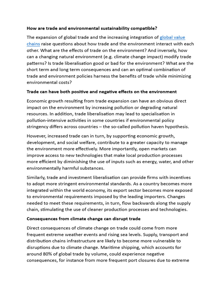 How Are Trade and Environmental Sustainability Compatible | PDF ...