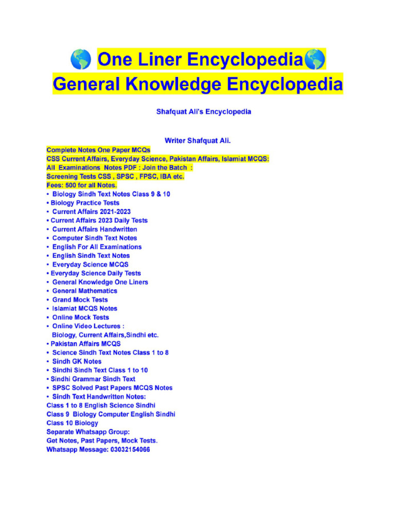 5.1 One Liners General Knowledge | PDF