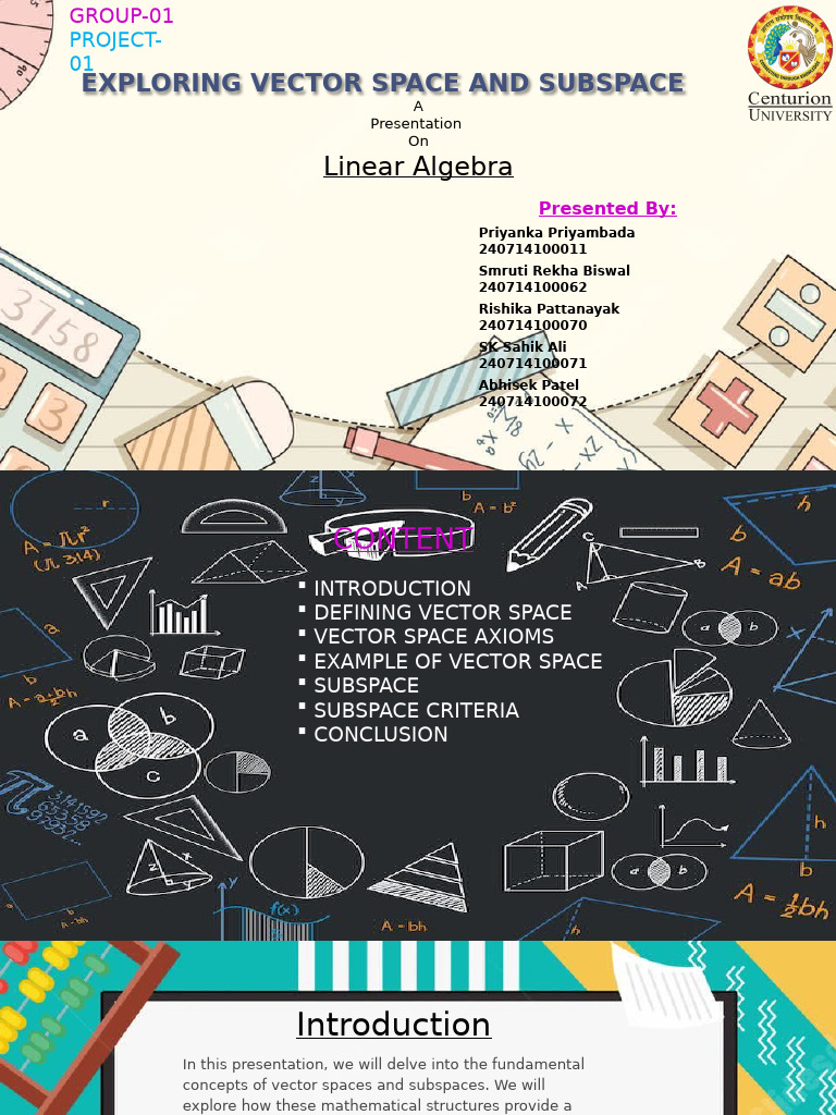 Group-1 PPT Linear Algebra | PDF | Vector Space | Linear Subspace