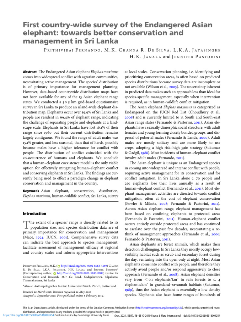 Human-Elephant Coexistence in Sri Lanka | PDF | Elephant